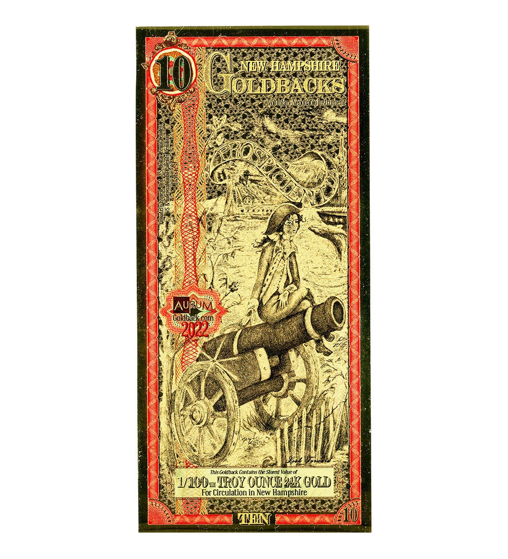 10 New Hampshire Goldback (2022) - Aurum Gold Note (24k) – ZM
