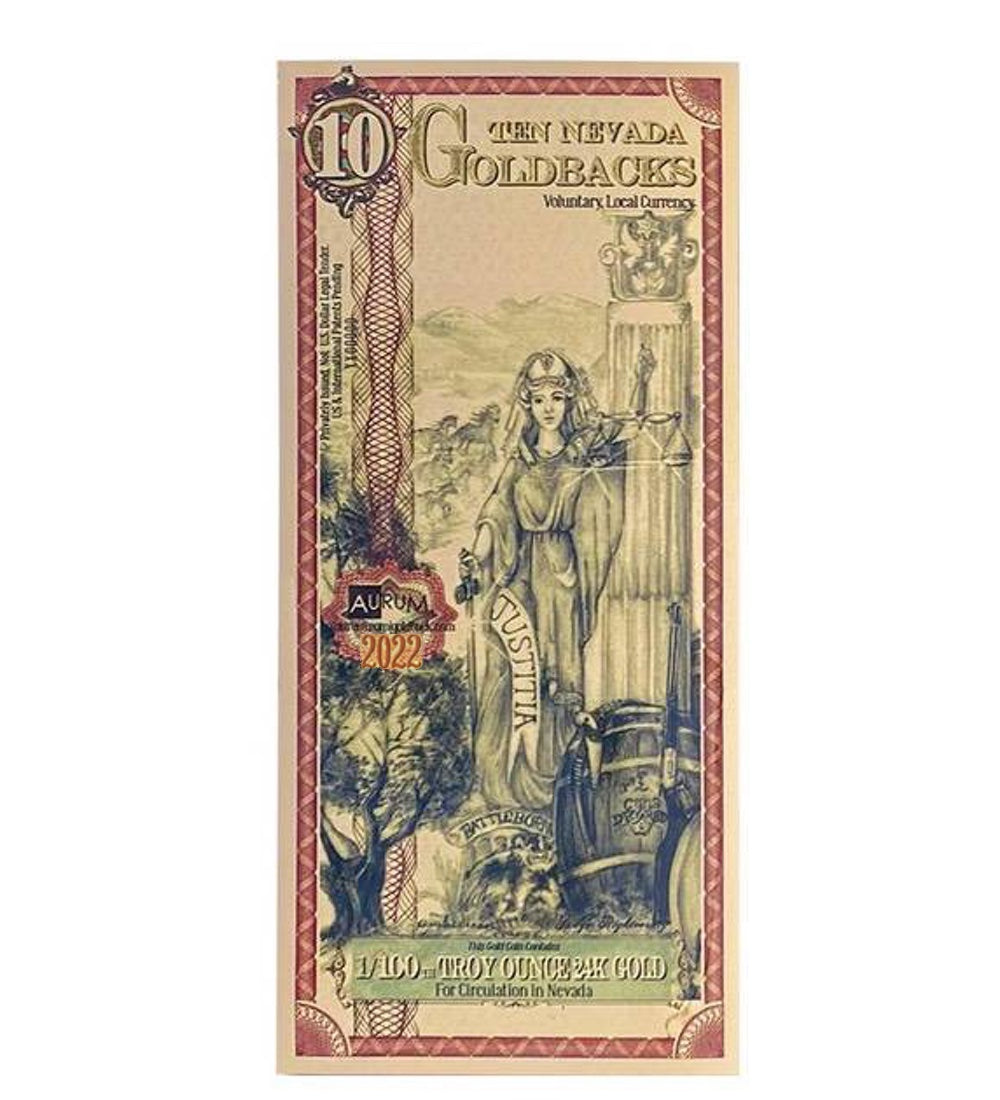 10 Nevada Goldback (2022) - Aurum Gold Note (24k) – ZM