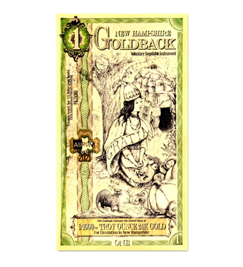 1 New Hampshire Goldback (2021) - Aurum Gold Note (24k) – ZM
