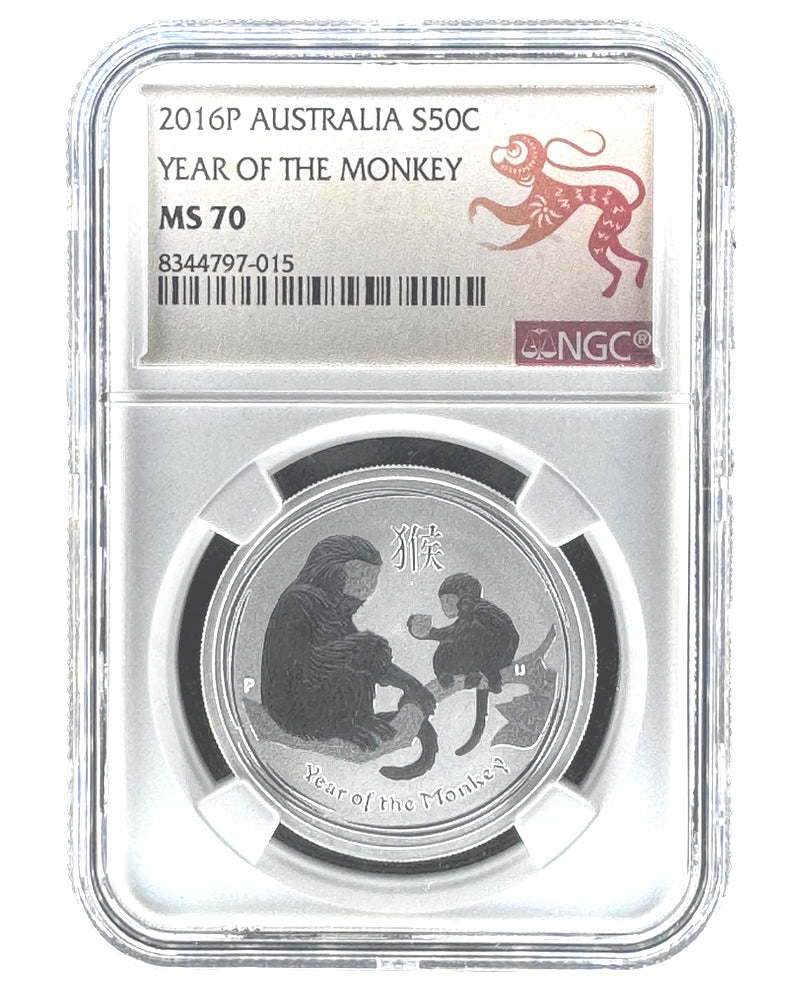 2016 Australia Year of the Monkey 1/2 oz Silver BU (Series II) NGC MS7 – ZM