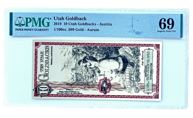 10 Utah Goldback (2019) - Aurum Gold Note (24k) PMG 69 – ZM