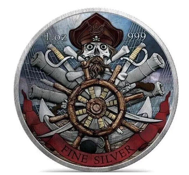 1 Troy oz Dead Men Tell No Tales Design .999 Fine Silver Round Color – ZM