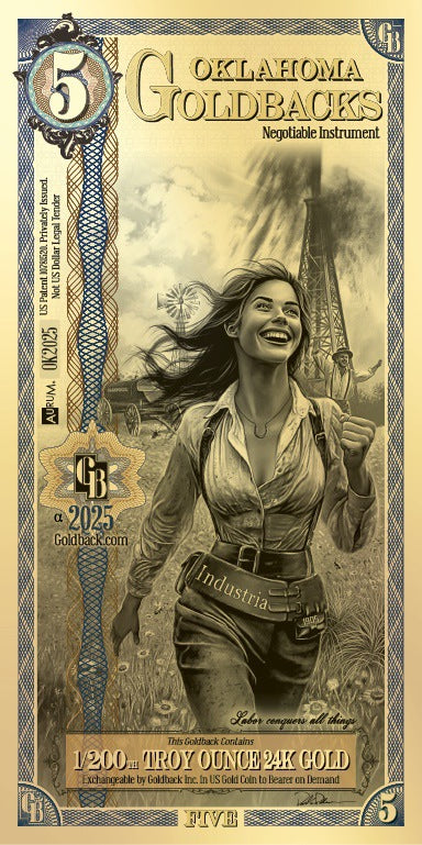 5 Oklahoma Goldback (5 Pack) - Aurum Gold Note (24k) – ZM