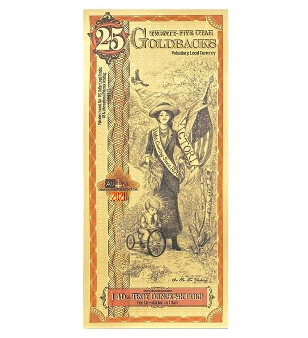 25 Utah Goldback (2021) - Aurum Gold Note (24k) – ZM
