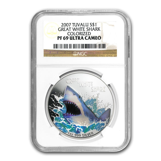 2007 Tuvalu 1 oz Silver Great White Shark PF-69 NGC – ZM