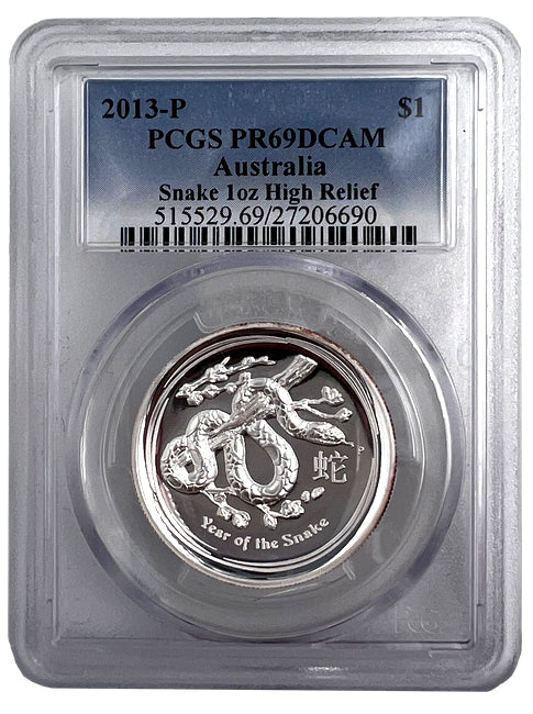 2013 Australian Snake 1 oz High Relief PCGS PR69 Silver Coin – ZM