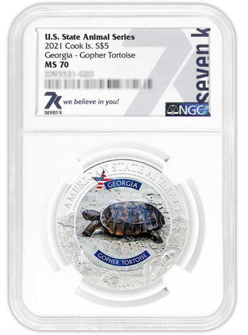 2021 COOK ISLANDS GEORGIA GOPHER TORTOISE NGC MS70 AMERICAN STATE ANIM – ZM